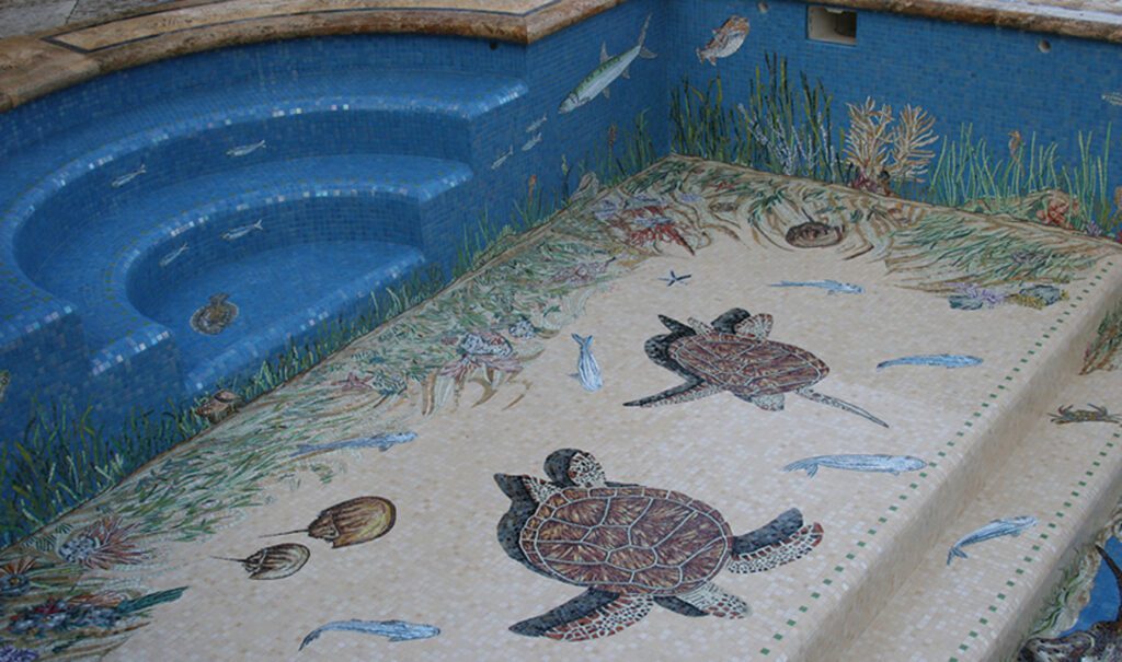 Deep Sea Turtle LF with Shadow Cut Glass Mosaic Swimming Pool Mural, 33 ...